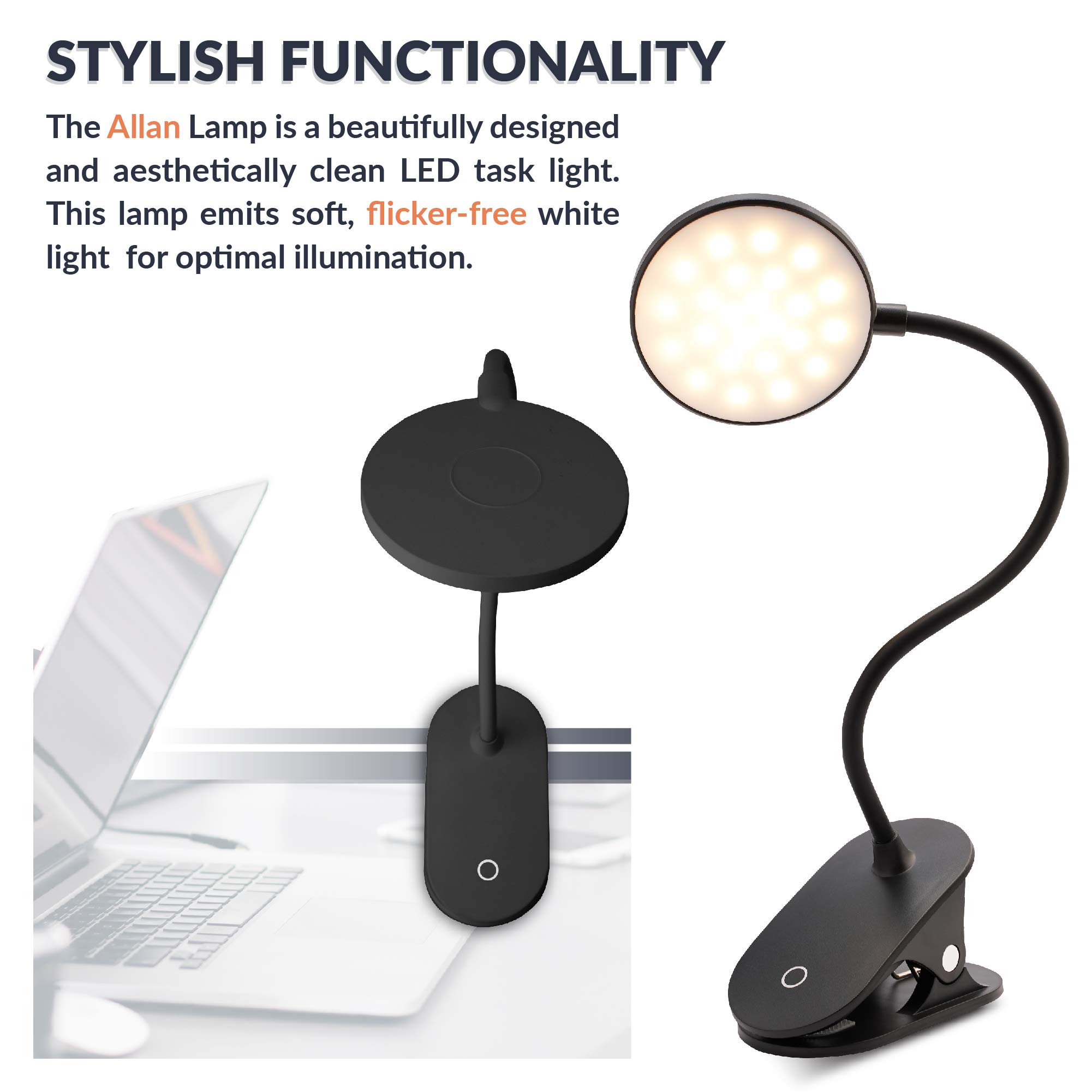 Newhouse Lighting NHCLP-USBC-BK Black Plastic Flexible and Dimmable Clip Light Clamp-Style Energy-Efficient LED Lamp with USB-C Charging Port for Office or Bedroom Use