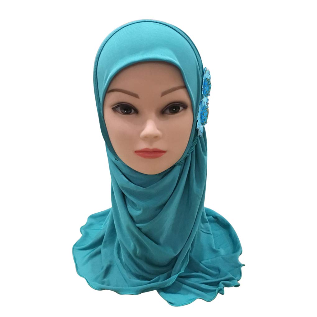 Girls Hijab Scarf with Flowers, Soft Muslim Hijab Islamic Scarf Shawls for 2-7Y