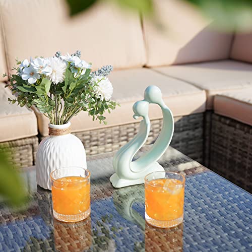 Tuoze 5 Pieces Patio Furniture Sectional Outdoor All Weather PE Rattan Wicker Lawn Conversation Cushioned Sofa Set with Glass Coffee Table (Grey)