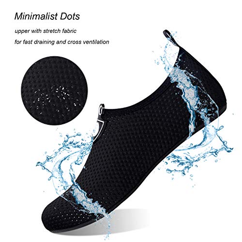 WateLves Water Shoes for Womens Mens Barefoot Quick-Dry Aqua Socks for Beach Swim Surf Yoga Exercise New Translucent Color Soles (Dots-Black, 38/39)