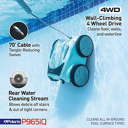 Polaris P965iQ Sport Robotic Pool Cleaner, Automatic Vacuum for InGround Pools up to 60ft, Smart App, WiFi, Amazon Alexa, 70ft Swivel Cable w/Strong Suction & Easy Access Filter Canister