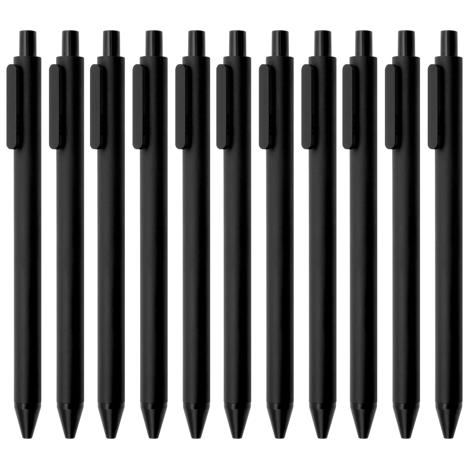 KACO Retractable Gel Pens 0.5mm Extra Fine Point, Pack of 10, Black Barrel with Black Ink