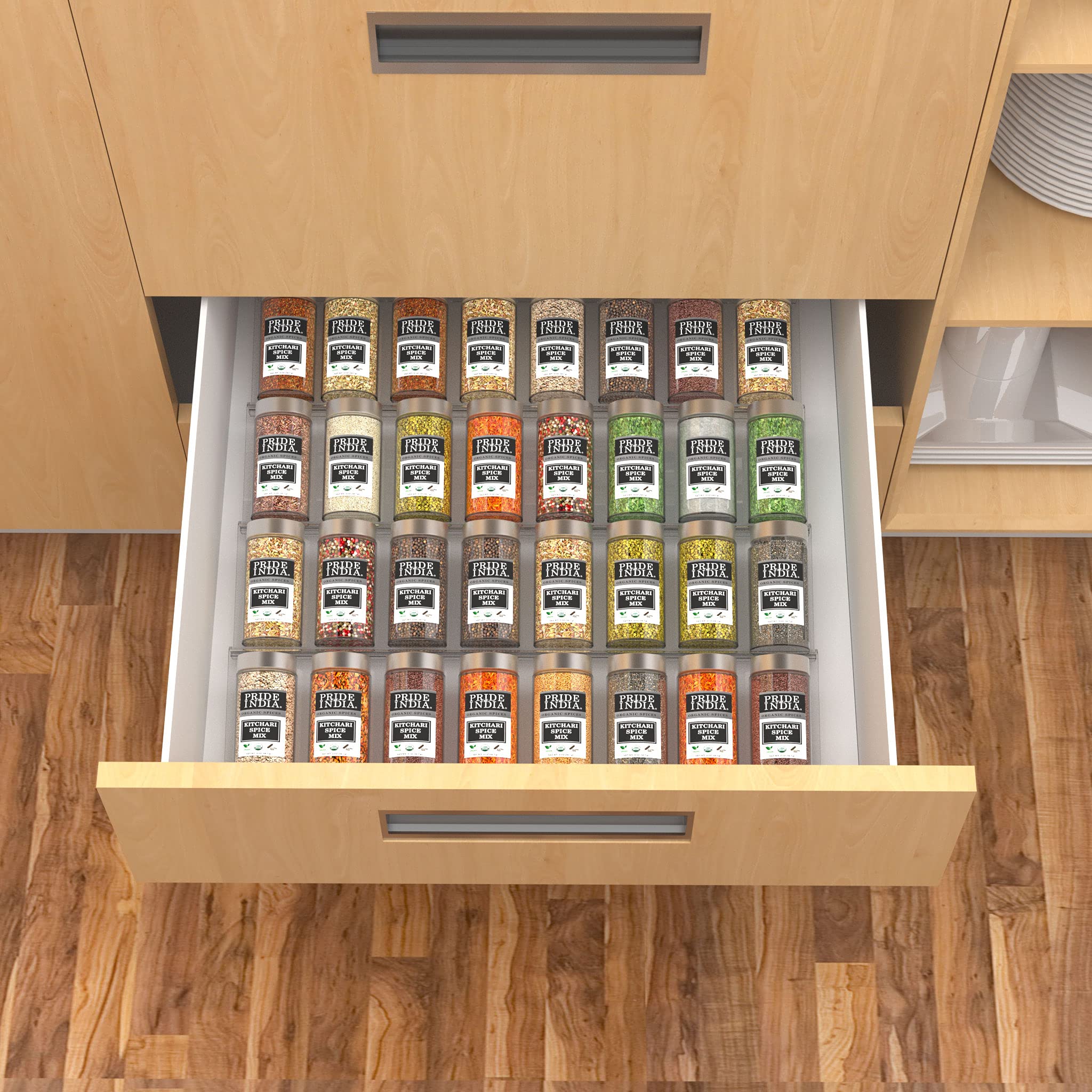 Dingelex 2 Pack Adjustable Expandable 4 Tier Acrylic Spice Rack Tray Drawer Organizer, Clear Spice Drawer Organizer Insert for Kitchen Cabinets, Expands 8ββ to 16ββ
