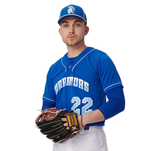 CHAMPRO Men's Standard Heater 2-Button Baseball Jersey, Black, White Pipe, Adult Medium