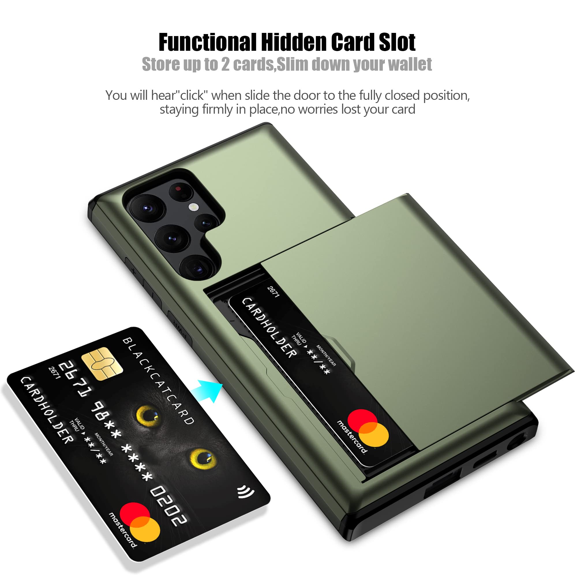 Nvollnoe for Samsung S22 Ultra Case with Card Holder 5G 6.8 inch Slim Dual Layer Heavy Duty Protective for Galaxy S22 Ultra Case Hidden Card Slot Wallet Case for Samsung S22 Ultra(Green)