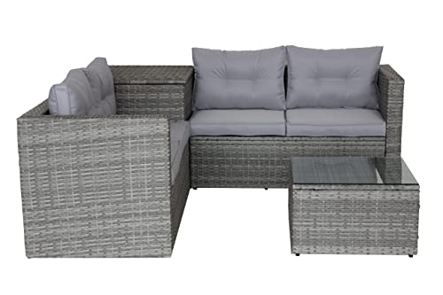 GODAFA 4-Piece Outdoor Patio Furniture Set-All-Weather PE Rattan Sectional Sofa with Storage Box-Perfect for Backyard, Porch, and Poolside, 1, Gray