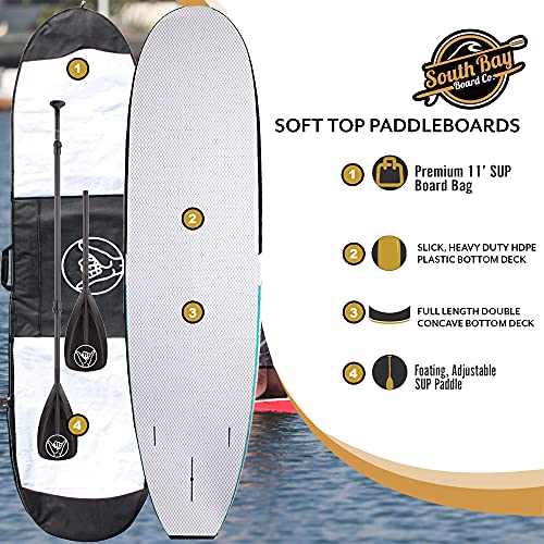South Bay Board Co. - 10’4 Big Cruiser Stand Up Paddle Board Package - Wax-Free Soft-Top Paddle Board, Bag, Kayak Seat, Paddle, Leash, & Fins - Best Beginner SUP Package for Adults