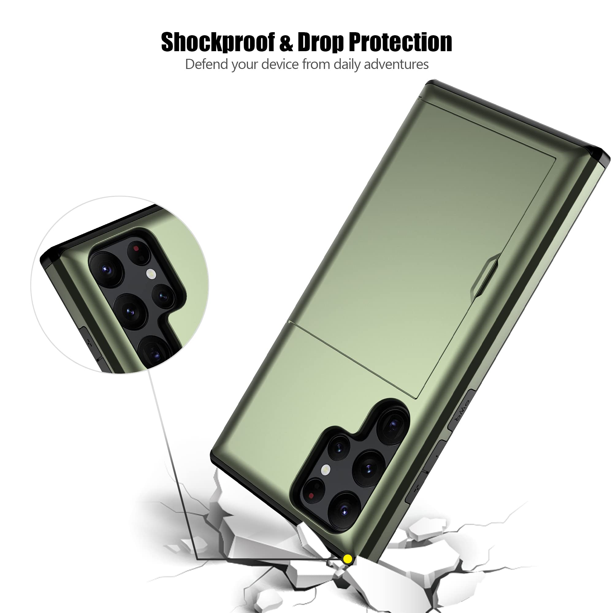 Nvollnoe for Samsung S22 Ultra Case with Card Holder 5G 6.8 inch Slim Dual Layer Heavy Duty Protective for Galaxy S22 Ultra Case Hidden Card Slot Wallet Case for Samsung S22 Ultra(Green)