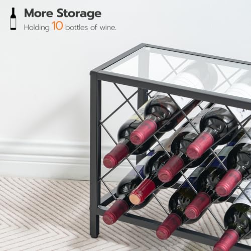 HOOBRO Wine Rack Countertop, 10-Bottle Wine Storage Rack, Freestanding Modern Glass Metal Small Wine Rack, Tabletop Wine Holder Stand for Bar, Dining Room, Kitchen, Black BK11JJ01