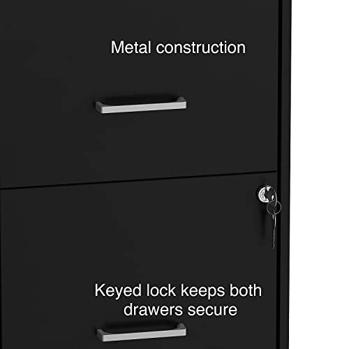 STAPLES 2-Drawer Vertical Locking File Cabinet (Black, Sold as 1 Each) – Holds Letter Size Documents, Measures 26.3" H x 14" W x 18" D, Secure Filing Cabinet with Included Key Lock