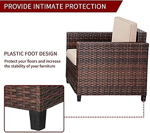 SUNCROWN 4-Piece Outdoor Patio Wicker Furniture Sofa Set, Sectional Conversation Set with Cushions and Tempered Glass Table-Brown