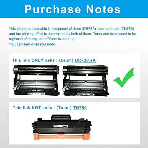 LCL Compatible Drum Unit Replacement for Brother DR730 DR-730 12000 Pages HL-L2350DW HL-L2390DW HL-L2395DW HL-L2370DW HL-L2310D HL-L2357DW HL-L2370DN MFC-L2710DW MFC-L2750DW (2-Pack Black)