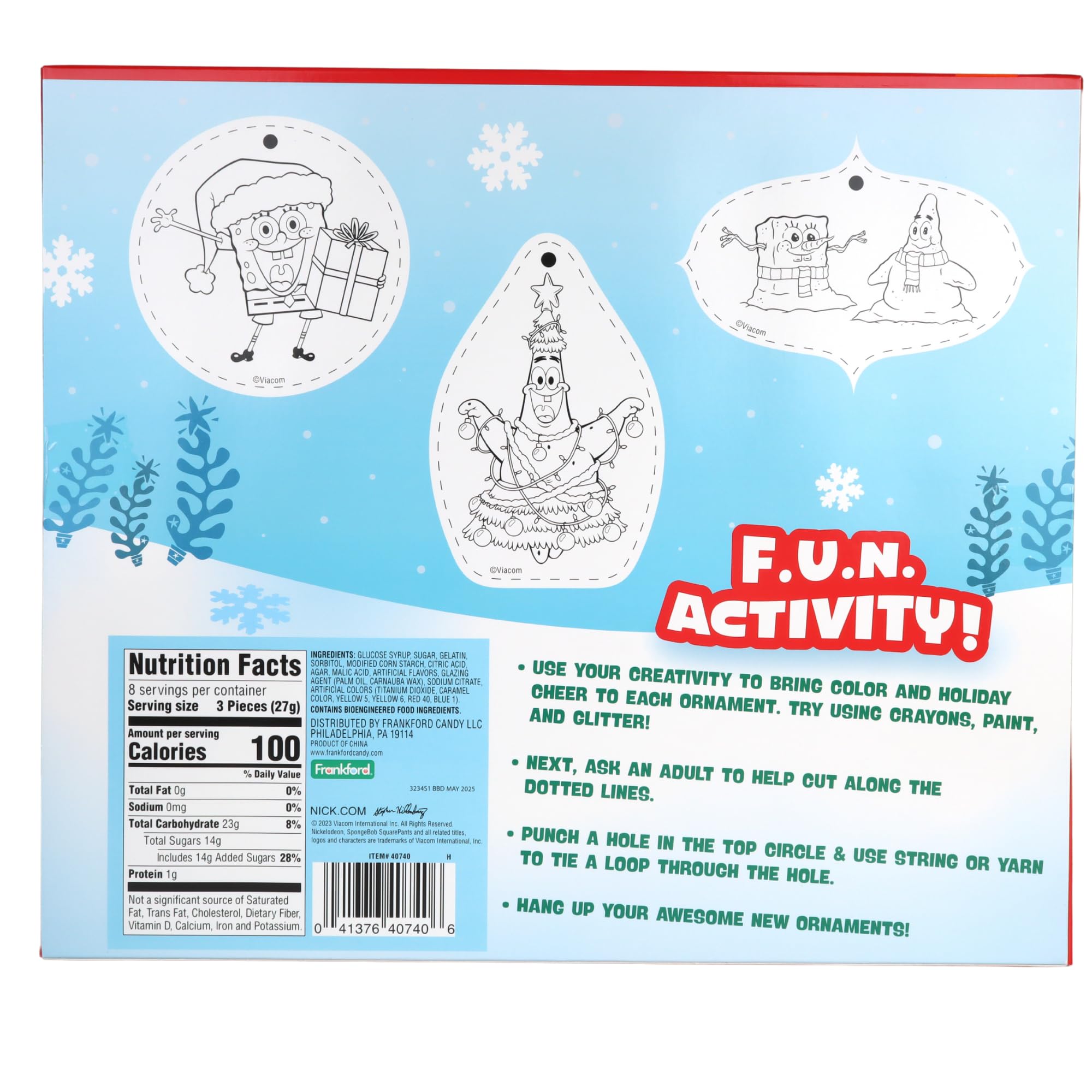 Frankford SpongeBob SquarePants Advent Calendar-24 Days of Krabby Patty Treats, Countdown to Christmas, 7.62 Ounces