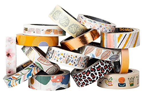 Scotch Washi Tape, Whimsical Design, 15 Rolls, Great for Bullet Journaling, Scrapbooking and DIY Décor (C1017-15-P5)