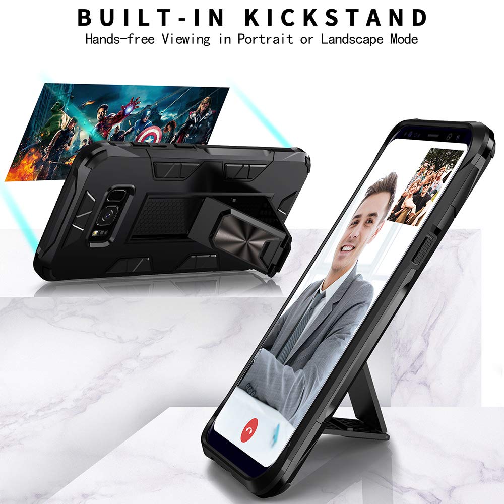 for Samsung Galaxy S8 Plus Case Samsung Galaxy S8+ Case Military Grade Built-in Kickstand Case Holder Armor Heavy Duty Shockproof Cover Protective for Samsung Galaxy S8 Plus Phone Case (Black)