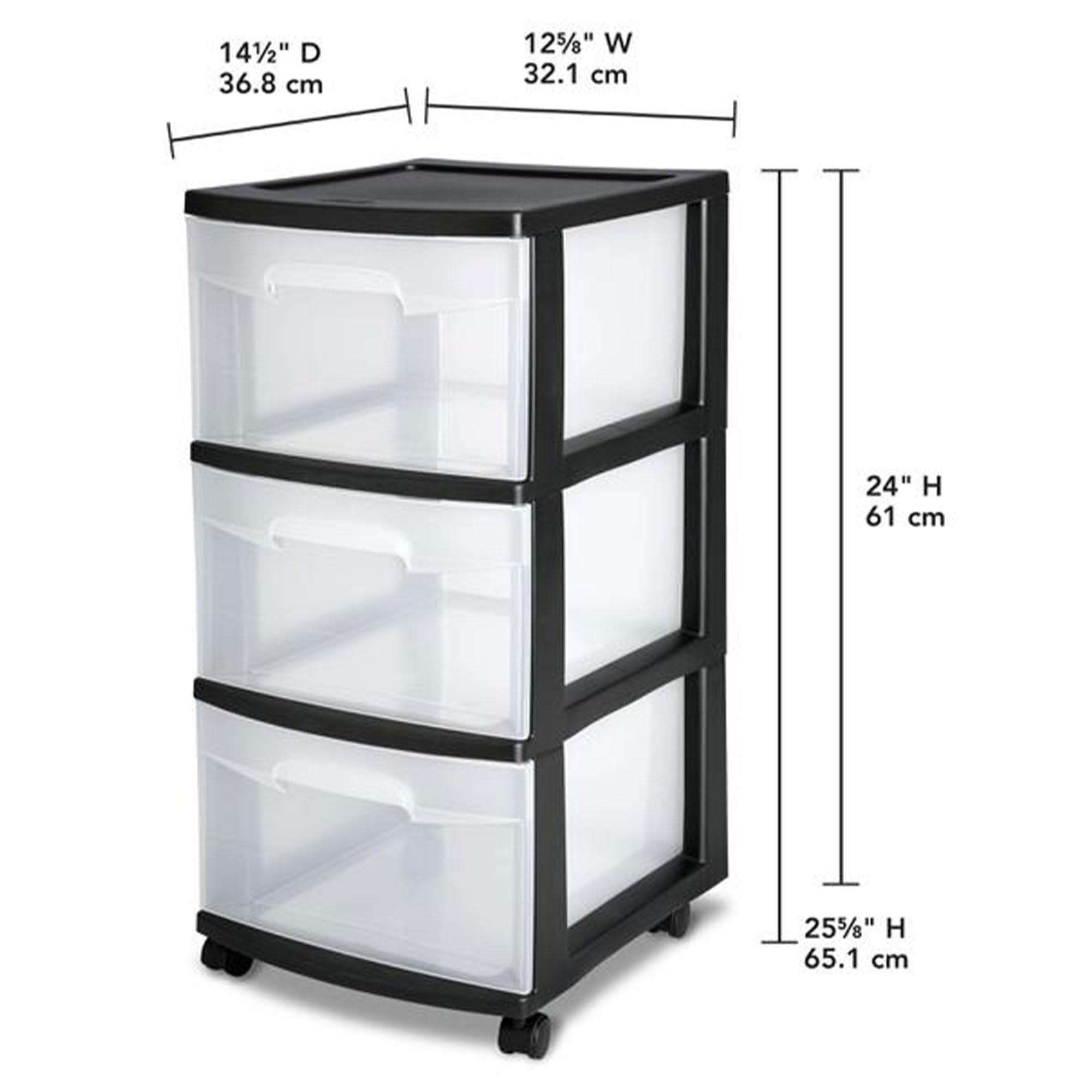 Sterilite 3-Drawer Storage Cart, Clear with Black Frame (4-Pack)