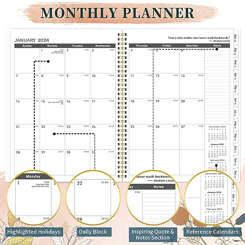 2024-2025 Monthly Planner - 18 Monthly Planner/Calendar 2024-2025, July 2024 - December 2025, 9" x 11", Monthly Tabs, Holidays, Back Pocket, Twin-Wire Binding, Note Pages, Thick Paper