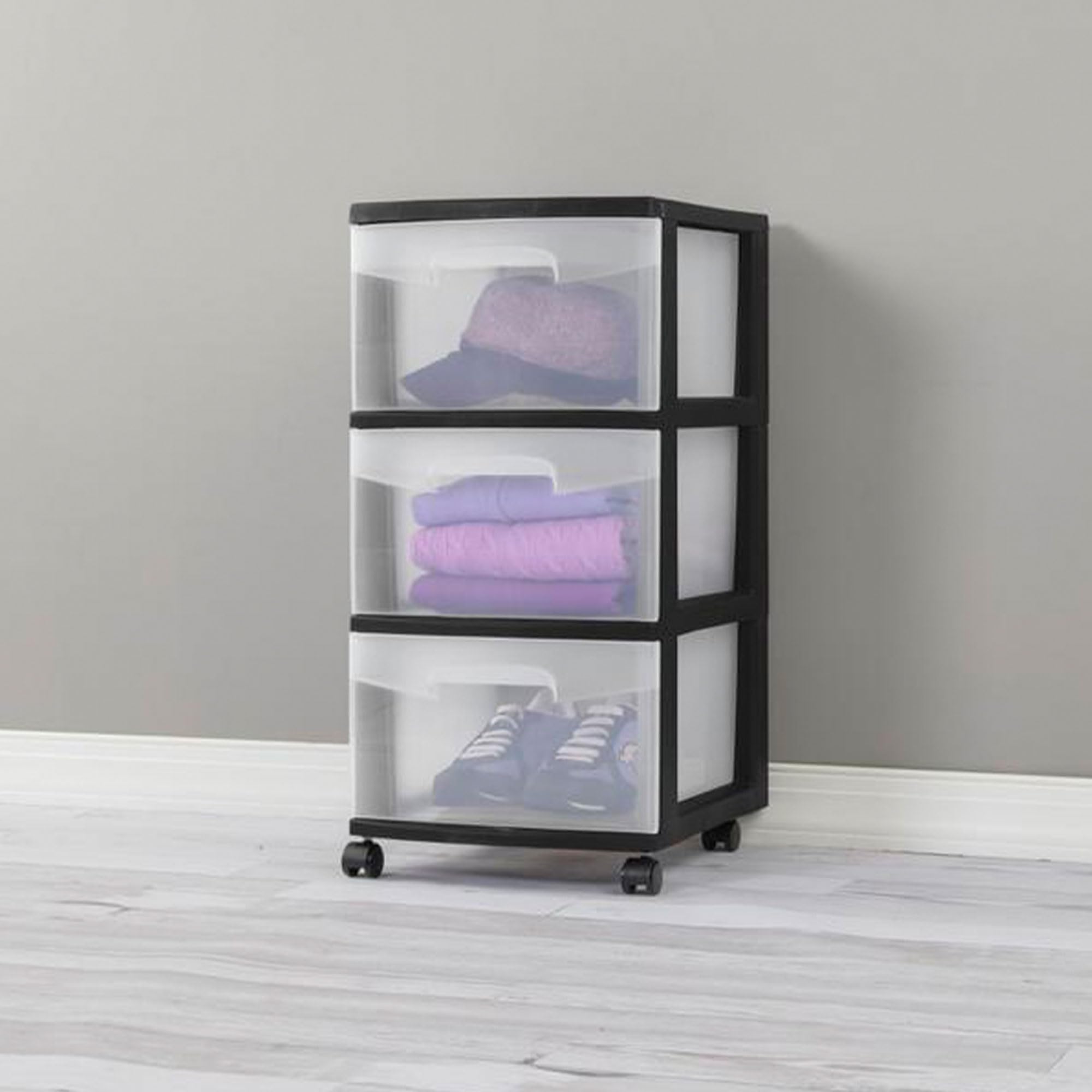 Sterilite 3-Drawer Storage Cart, Clear with Black Frame (4-Pack)