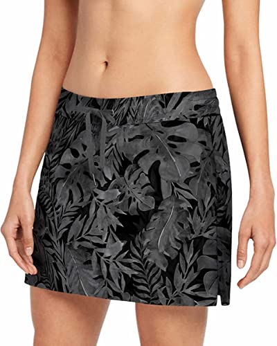 Speedo Womens Swim Skort (Speedo Black Leaf, X-Large)