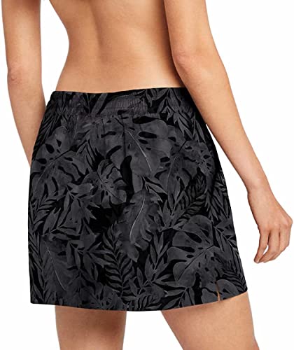 Speedo Womens Swim Skort (Speedo Black Leaf, X-Large)