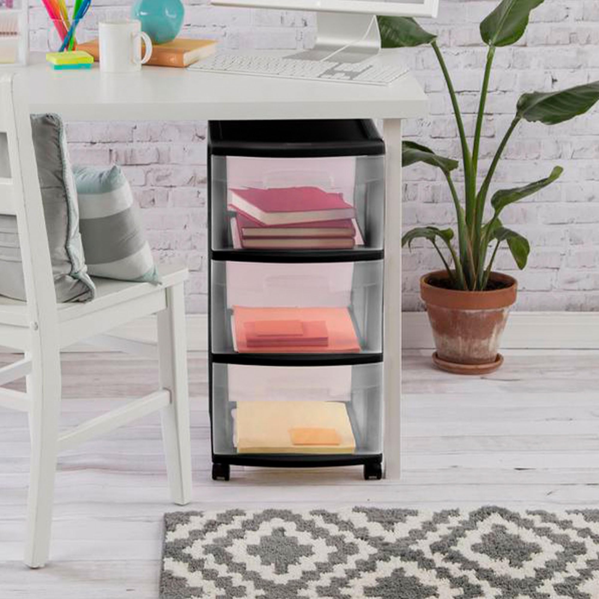 Sterilite 3-Drawer Storage Cart, Clear with Black Frame (4-Pack)