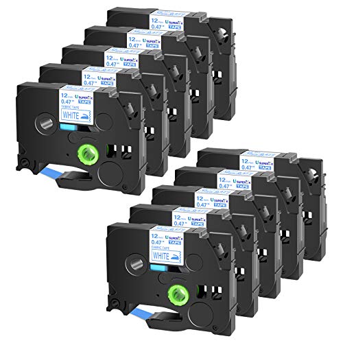 USUPERINK 10 Pack Compatible for Brother TZe-FA3 TZe FA3 TZ-FA3 TZFA3 Navy Blue on White 1/2'' 12mm x 10ft 3m Iron-on Fabric Textures Clothing Label Tape use in PT-D210 D400 D600 Label Maker