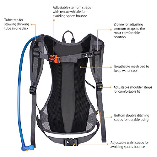 Unigear Hydration Pack Backpack with 70 oz 2L Water Bladder for Running, Hiking, Cycling, Climbing, Camping, Biking (Black)