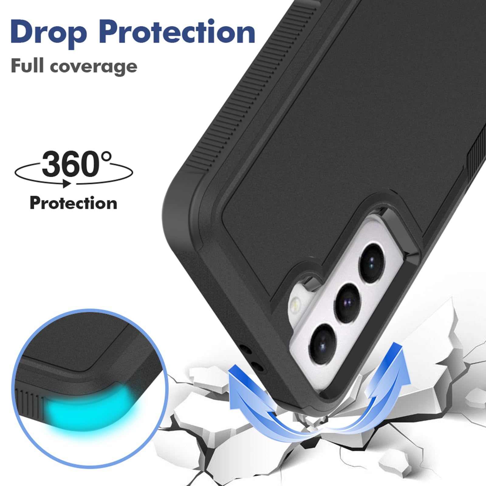 for Samsung Galaxy S21 Case: Dual Layer Protective Heavy Duty Cell Phone Cover Shockproof Rugged with Screen Protector - Military Protection Bumper Tough - Samsung Galaxy S21 5G 2021, 6.2 inch, Black