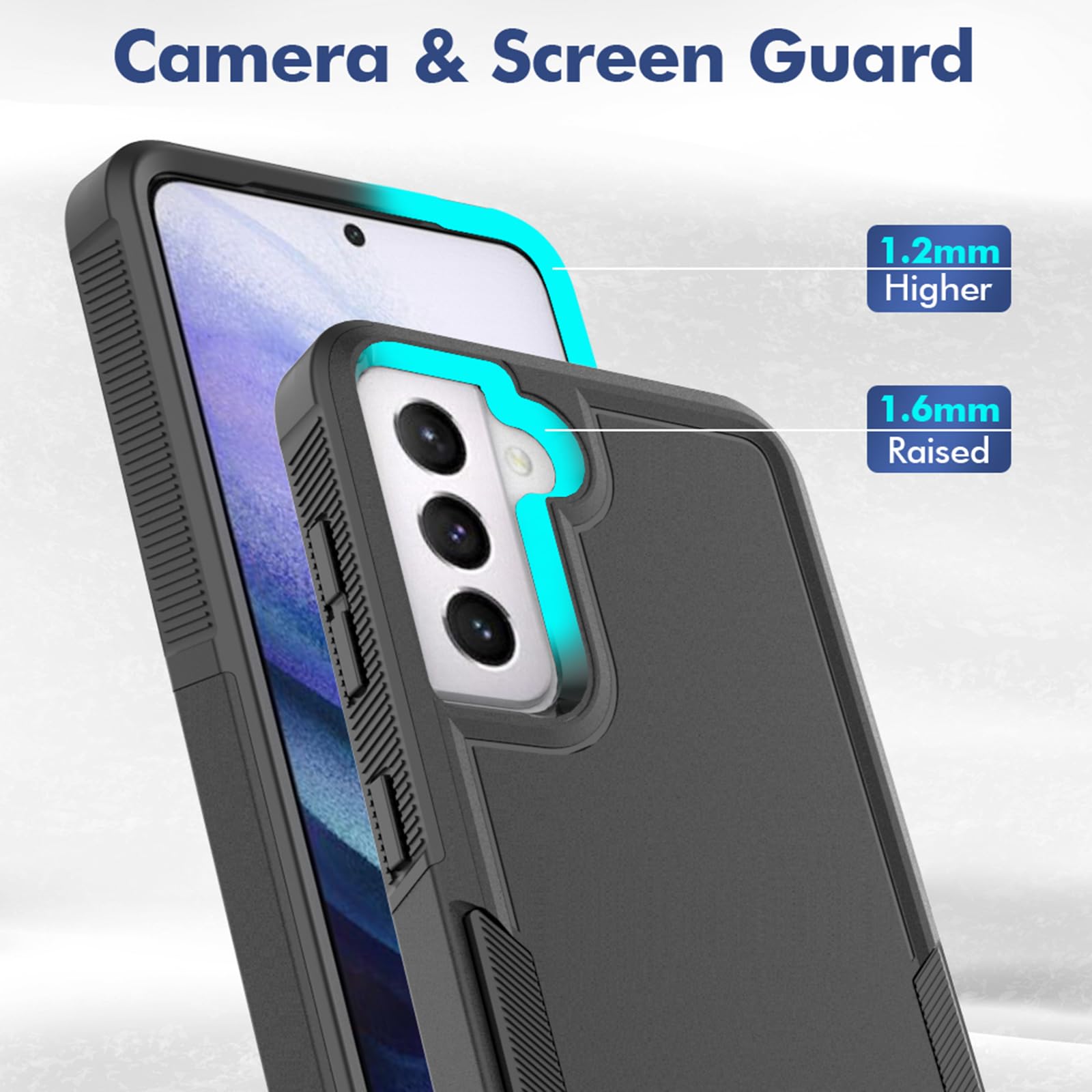 for Samsung Galaxy S21 Case: Dual Layer Protective Heavy Duty Cell Phone Cover Shockproof Rugged with Screen Protector - Military Protection Bumper Tough - Samsung Galaxy S21 5G 2021, 6.2 inch, Black