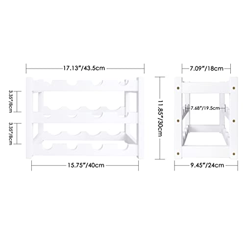 SMIBUY Bamboo Wine Rack, 12 Bottles Display Holder, 3-Tier Free Standing Storage Shelves for Kitchen, Pantry, Cellar, Bar (White)