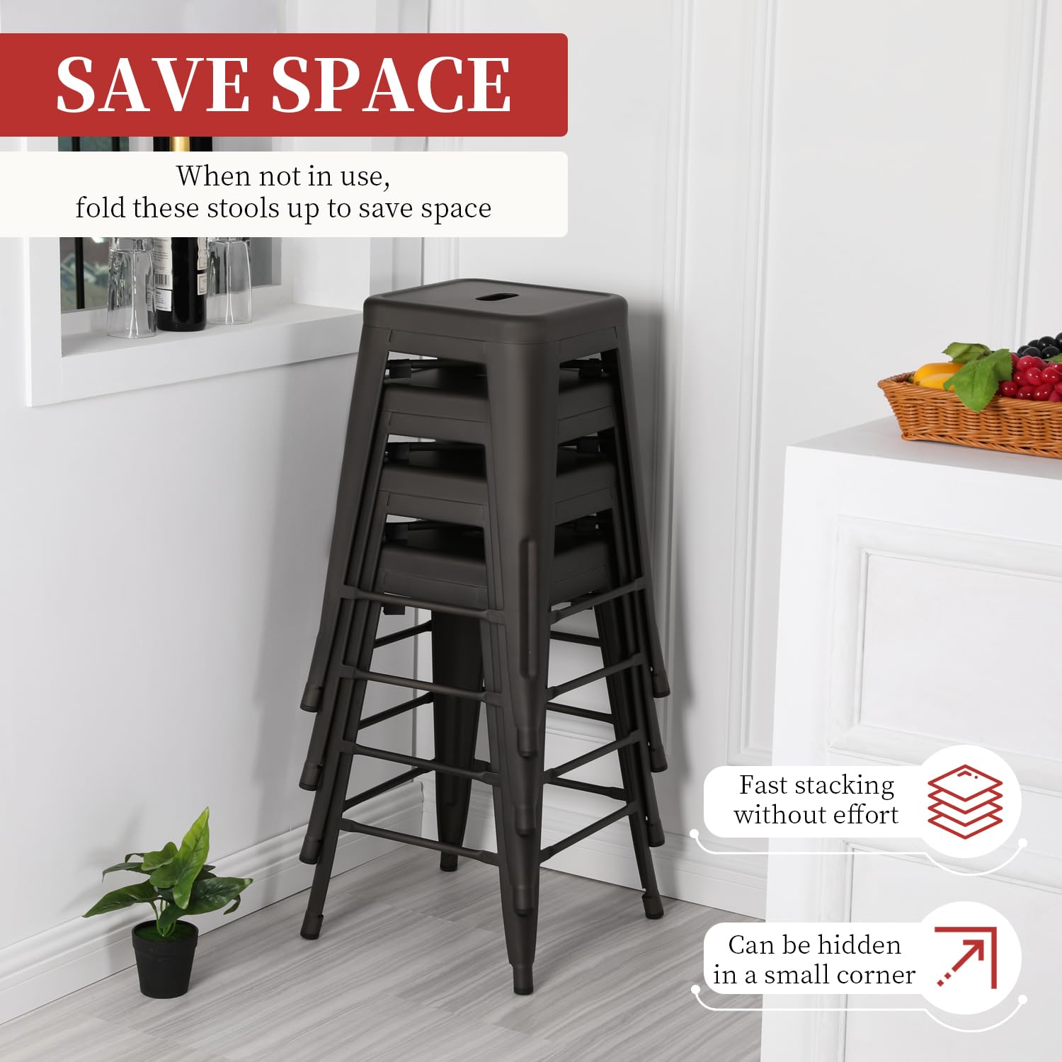 FDW Metal Bar Stools Set of 4 Counter Height Bar Stools 24 Inches Industrial Bar Chairs Patio Stool Stackable Backless Stool Indoor Outdoor Metal Kitchen Stools Bar Chairs (Bronze, 24")