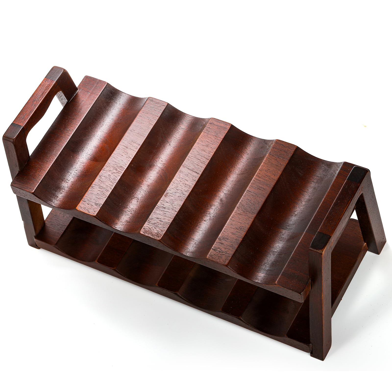 Peohud Acacia Wood Countertop Wine Rack, 8 Bottles Wooden Wine Holder Stand, 2 Tier Free Standing Wine Storage Display Shelf for Home Kitchen Bar Table Top Cabinet Pantry Wine Cellar Basement