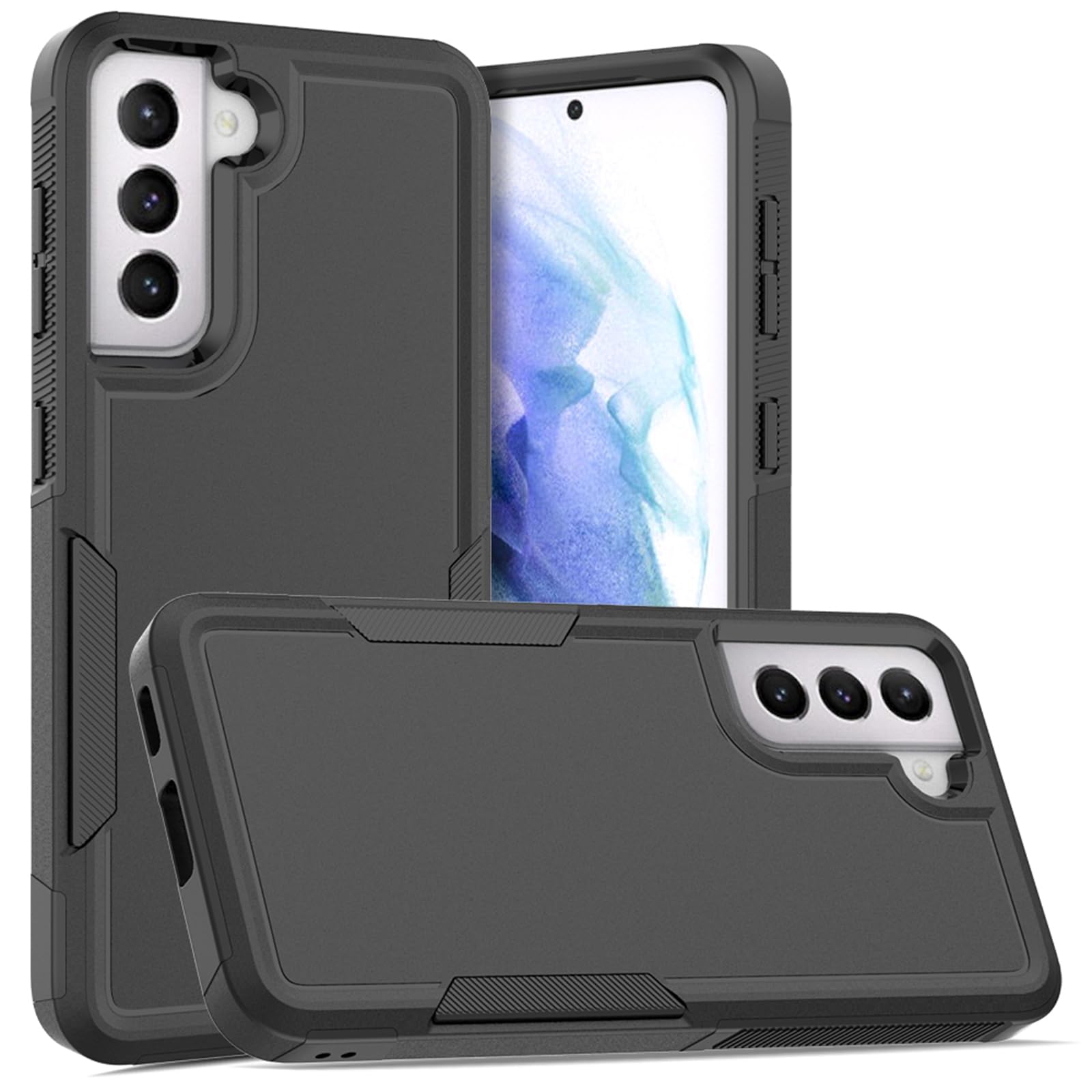 for Samsung Galaxy S21 Case: Dual Layer Protective Heavy Duty Cell Phone Cover Shockproof Rugged with Screen Protector - Military Protection Bumper Tough - Samsung Galaxy S21 5G 2021, 6.2 inch, Black