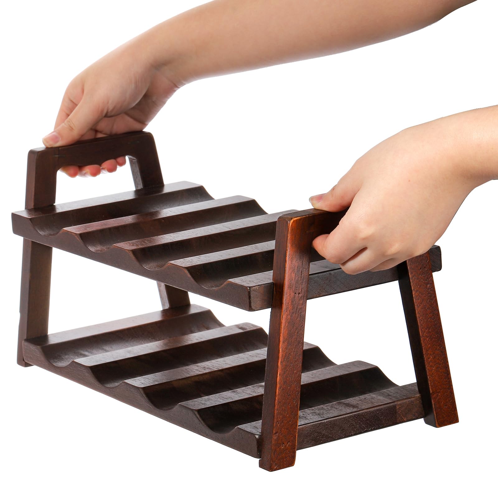 Peohud Acacia Wood Countertop Wine Rack, 8 Bottles Wooden Wine Holder Stand, 2 Tier Free Standing Wine Storage Display Shelf for Home Kitchen Bar Table Top Cabinet Pantry Wine Cellar Basement