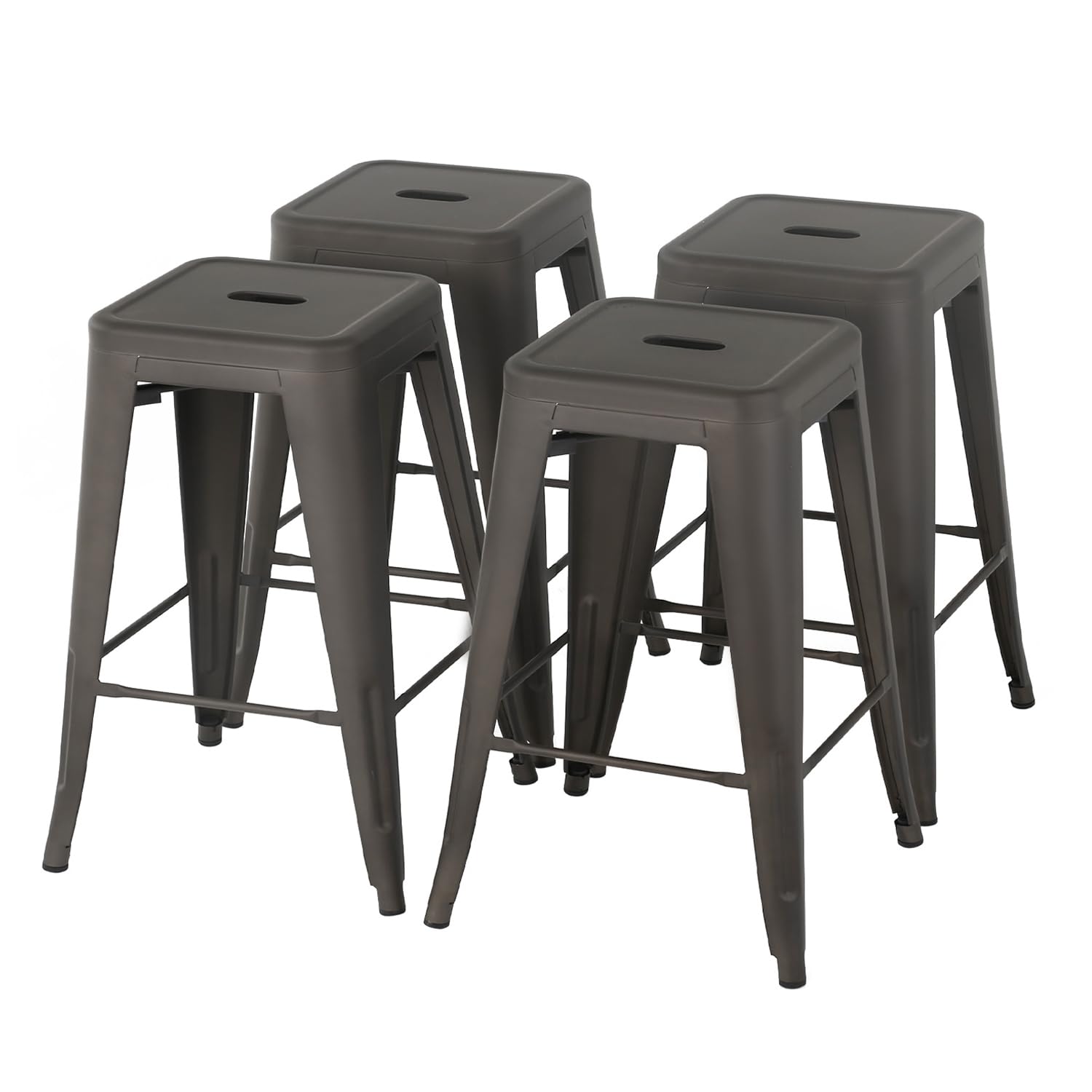 FDW Metal Bar Stools Set of 4 Counter Height Bar Stools 24 Inches Industrial Bar Chairs Patio Stool Stackable Backless Stool Indoor Outdoor Metal Kitchen Stools Bar Chairs (Bronze, 24")