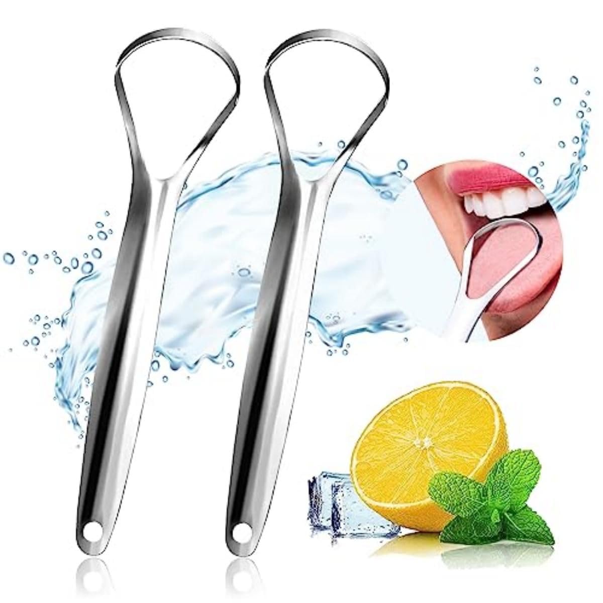 Tongue Scraper for Adults, Tongue Scraper Stainless Steel, Tongue Cleaning Fight Bad Breath Treatment for Oral Care, Free Breath Tongue Brush Travel Friendly BPA Free (2 Packs)