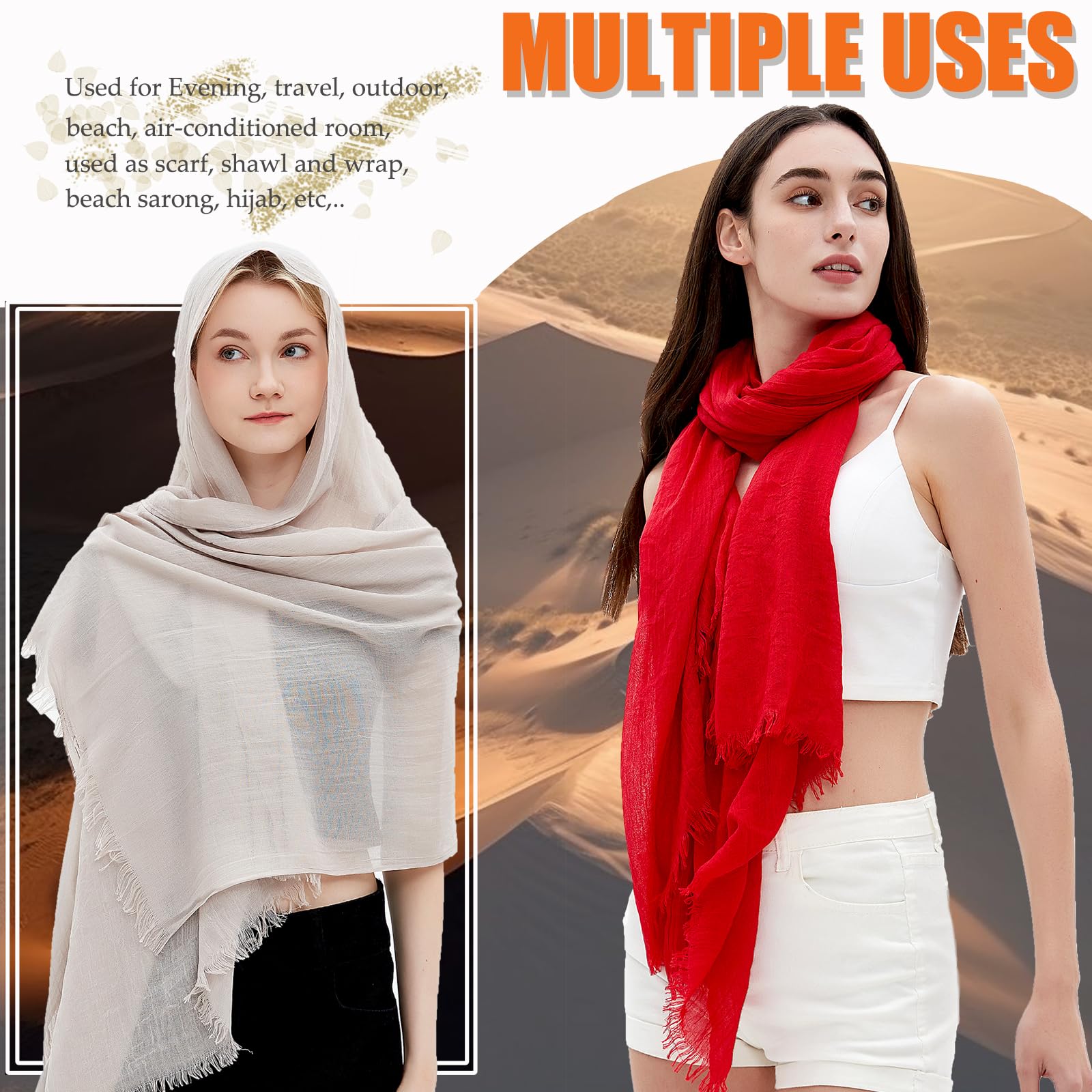 Women Summer Scarfs Cotton Lightweight Large Long Gauze Shawl Beach Wrap Plain 75”×43” Sky Blue