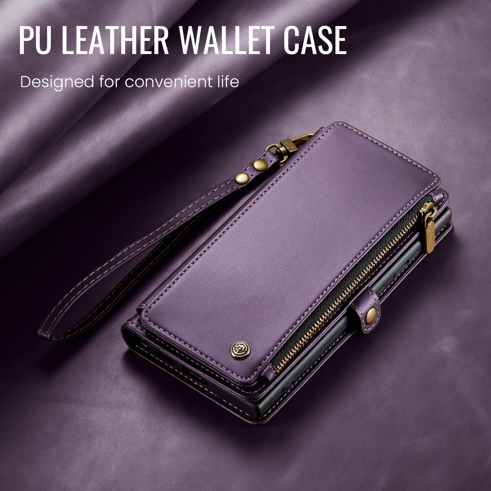 Defencase Compatible with Galaxy A14 5G Case Wallet with RFID Blocking Card Holder for Women Men, PU Leather Magnetic Snap Flip Zipper Strap Wallet Phone Case Fit for Samsung Galaxy A14 5G, Purple