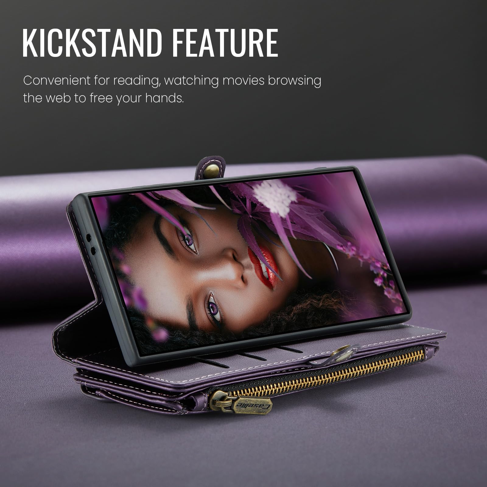 Defencase Compatible with Galaxy A14 5G Case Wallet with RFID Blocking Card Holder for Women Men, PU Leather Magnetic Snap Flip Zipper Strap Wallet Phone Case Fit for Samsung Galaxy A14 5G, Purple