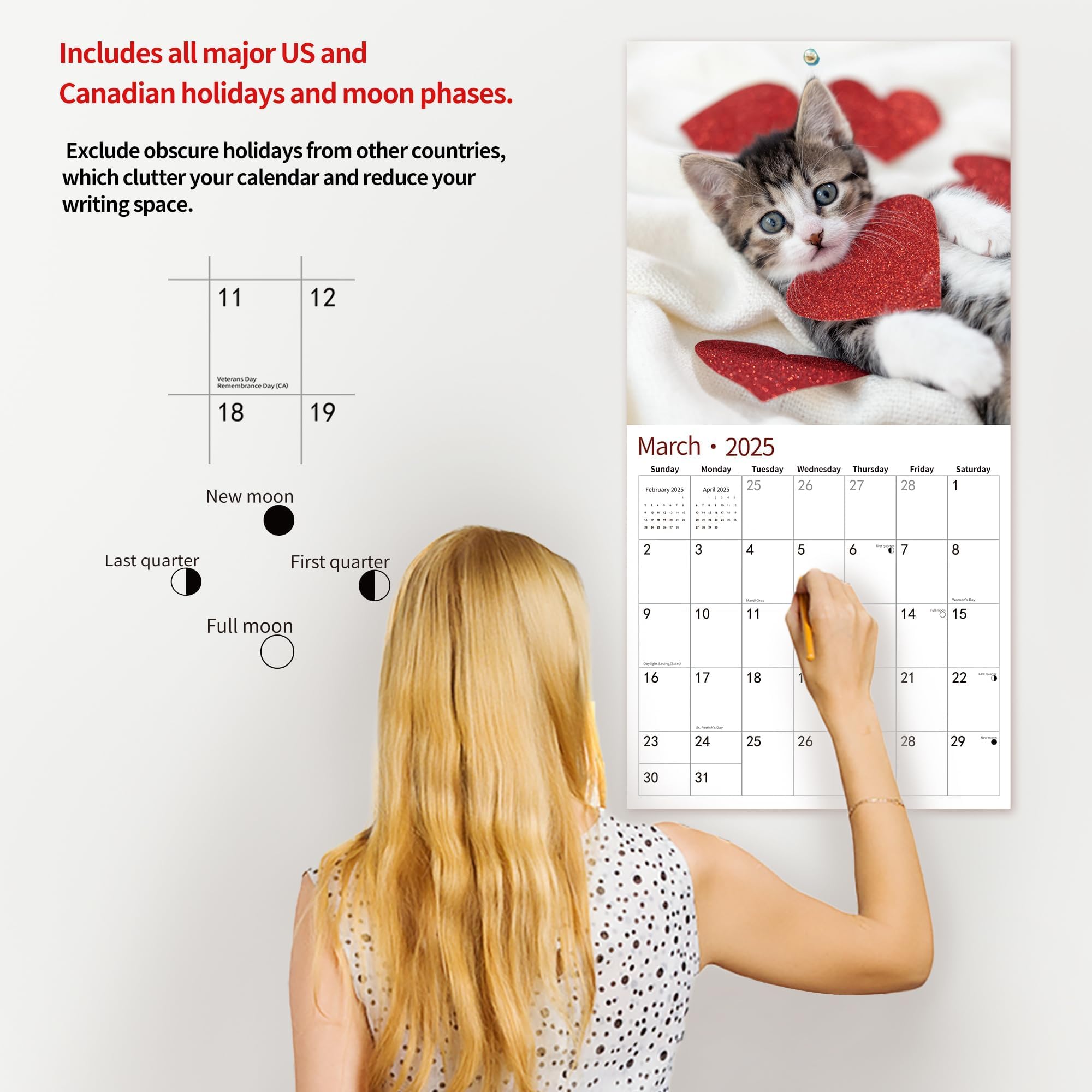 2025 Wall Calendar,Calendar 2025, January 2025 - December 2025, Wall Calendar Baby Kitten, 12" x 24" Opened,Full Page Months Thick & Sturdy Paper for Calendar Organizing & Planning