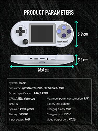 EQUITARE Handheld Game Console, Built in 6000+ Games, 3.0 Inch IPS Screen Retro Handheld Game Console, SF2000 Handheld Console Support 7 Emulators & AV Output, Ideal Gift for Kids Adults
