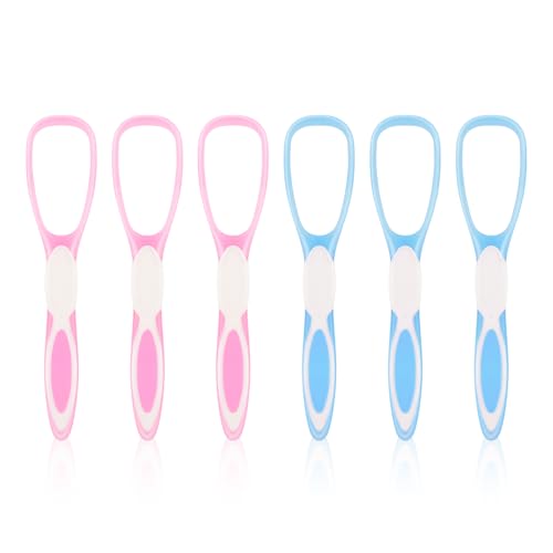 Denovin 6 Pack Tongue Scrapers for Adults, Tongue Cleaner for Oral Care, Tongue Scrubber Helps Reduce Bad Breath and Fresh Breath, Easy to Carry and Use (Pink and Blue)