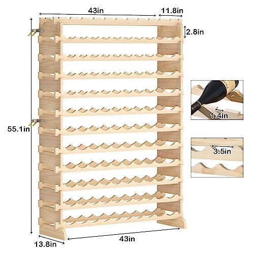 soges 120 Bottle Wine Rack, 12-Tier Stackable Wine Storage Rack, Wine Display Racks Free Standing Wine Shelf Wood Construction for Kitchen and Cellar