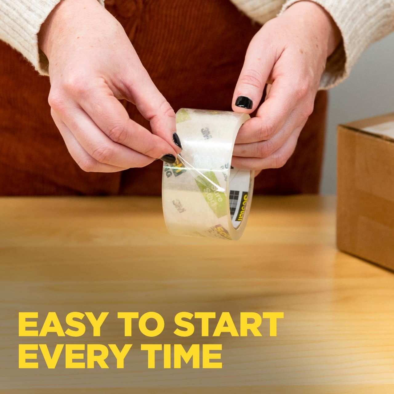 Scotch Sure Start Packaging Tape, 1.88" x 54.6 yd, Designed for Packing, Shipping and Mailing, Quiet Unwind, No Splitting or Tearing, 3" Core, Clear, 1 Roll (345)