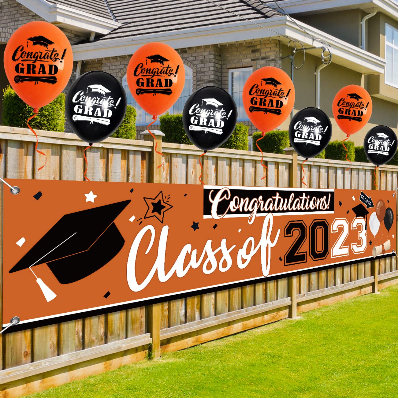 Class of 2023 Graduation Decorations Orange Congratulations Banner and 8pcs Congrats Grad Balloons Graduation Yard Sign College Graduation Party 2023 Orange Graduation Decorations