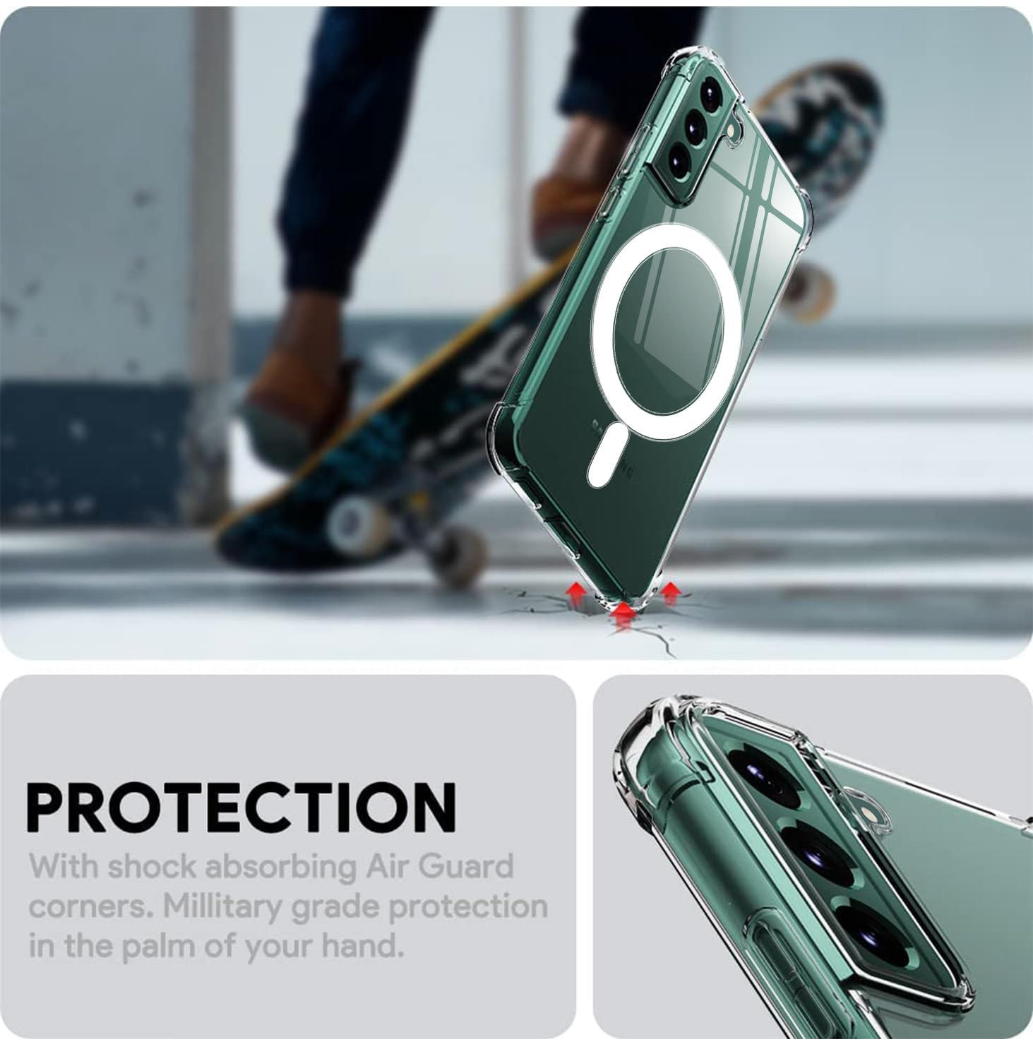 KIOMY Case for Samsung Galaxy S22+ 5G Shockproof Bumper Protective Cover with Airbags Corners Hybrid Design Hard PC Back with Flexible TPU Frame for S22 Plus Clear Magnetic for Magsafe Wireless Charge