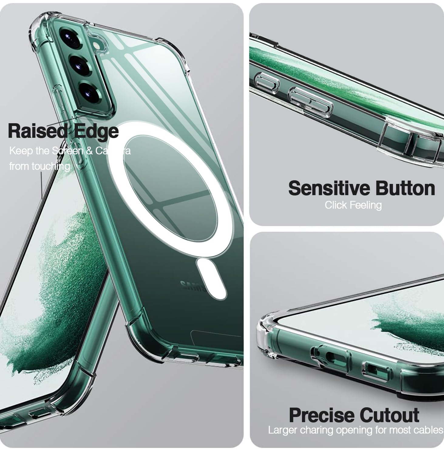 KIOMY Case for Samsung Galaxy S22+ 5G Shockproof Bumper Protective Cover with Airbags Corners Hybrid Design Hard PC Back with Flexible TPU Frame for S22 Plus Clear Magnetic for Magsafe Wireless Charge
