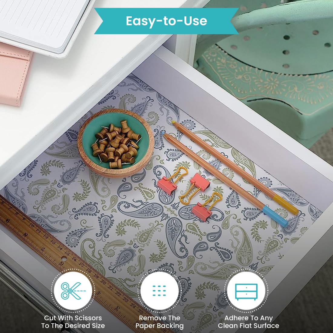 Con-Tact Brand Creative Covering, 09F-C9V03-12, Adhesive Vinyl Shelf Liner and Drawer Liner, Abbey Sage, 18"x 9'