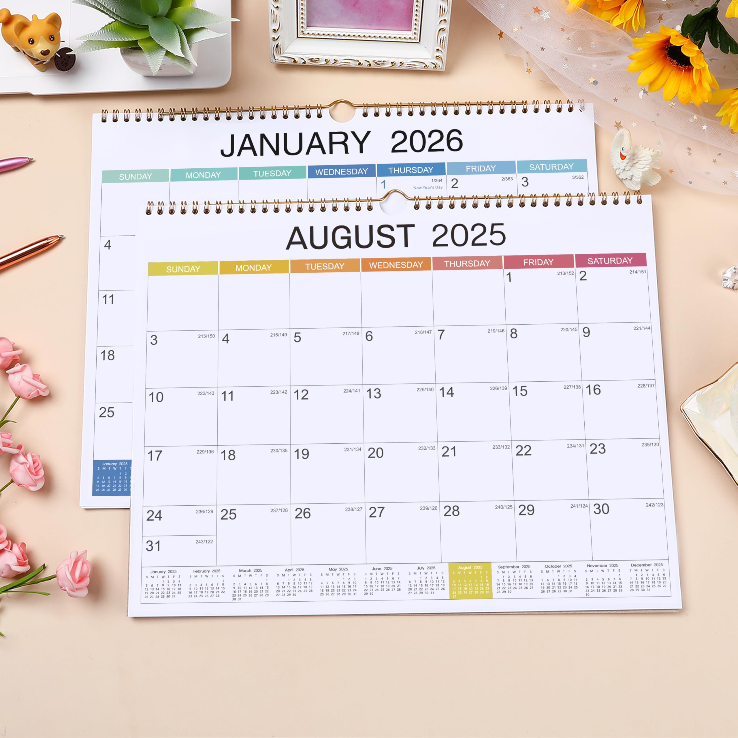 2025-2026 Wall Calendar - Jul 2025 - Dec 2026, 18 Monthly Hanging Calendar 2025-2026 Planner, 15" x 11.5", Spiral Binding, Yearly Overview, Holidays, Large Blocks, Perfect Organizer for Home & Office
