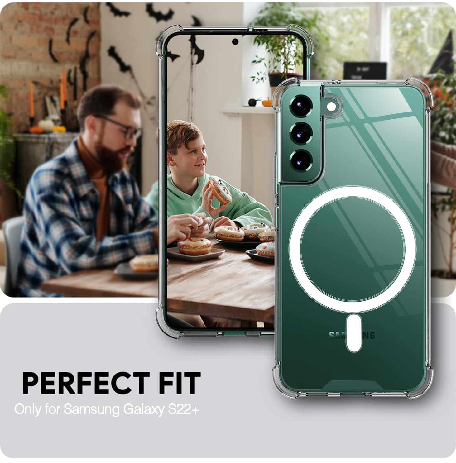 KIOMY Case for Samsung Galaxy S22+ 5G Shockproof Bumper Protective Cover with Airbags Corners Hybrid Design Hard PC Back with Flexible TPU Frame for S22 Plus Clear Magnetic for Magsafe Wireless Charge